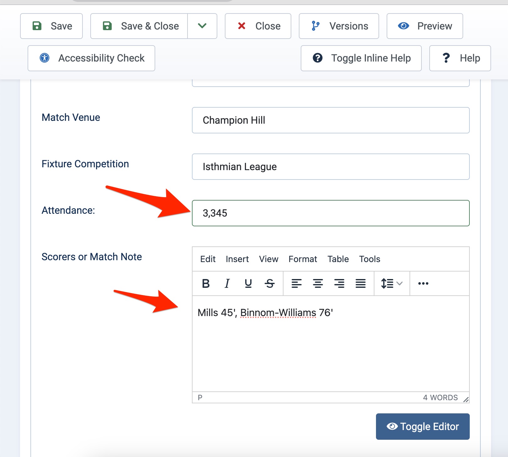 Dulwich Hamlet Football Club - Changing a fixture to a result